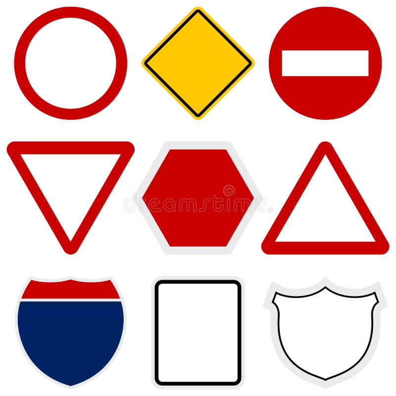Eight Triangle Shape Red White Road Signs Set 2 Stock Vector ...