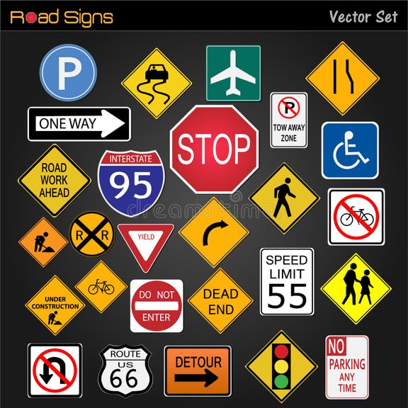 Various Orange Road Signs Stock Illustrations – 220 Various Orange Road ...