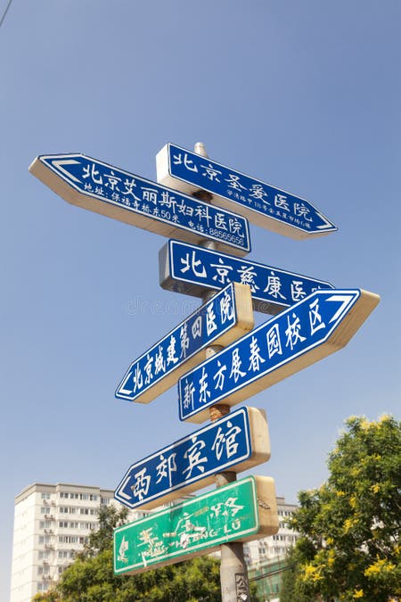 Road Signs in Beijing, China Stock Photo - Image of script, language ...