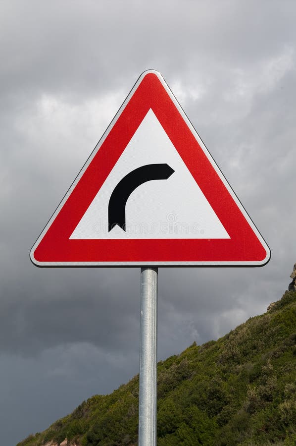 Bend Ahead To Right. Danger Road Signs Stock Image - Image of curve ...