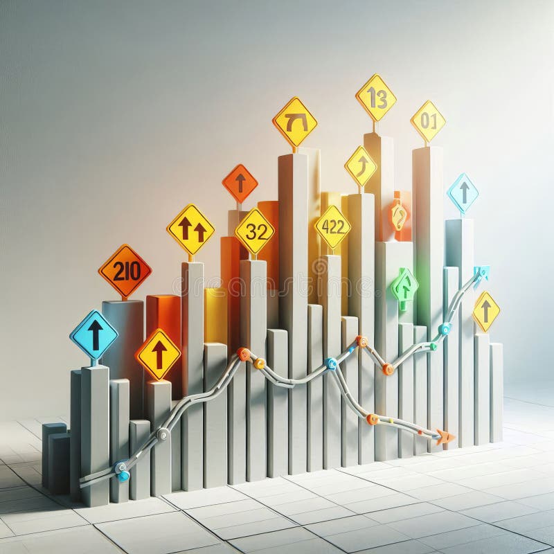 Road Signs on Chart with Fluctuating Growth Patterns Stock Illustration ...