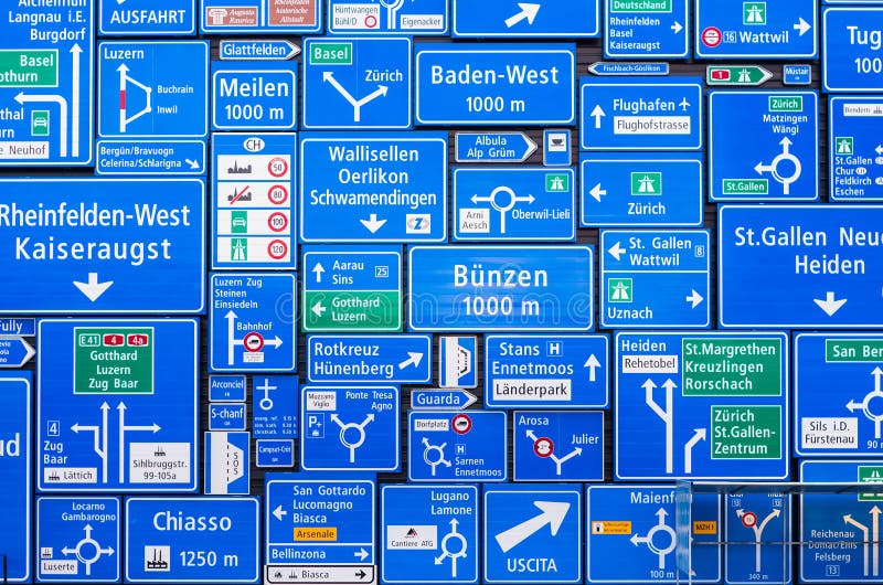 Road signs collage stock image. Image of metal, luzern - 76054235