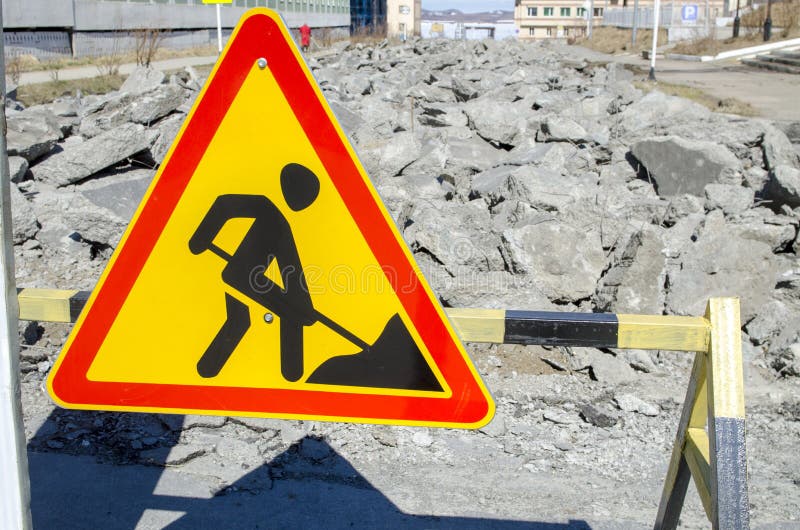 Road Signs at the Construction Site Stock Photo - Image of road ...