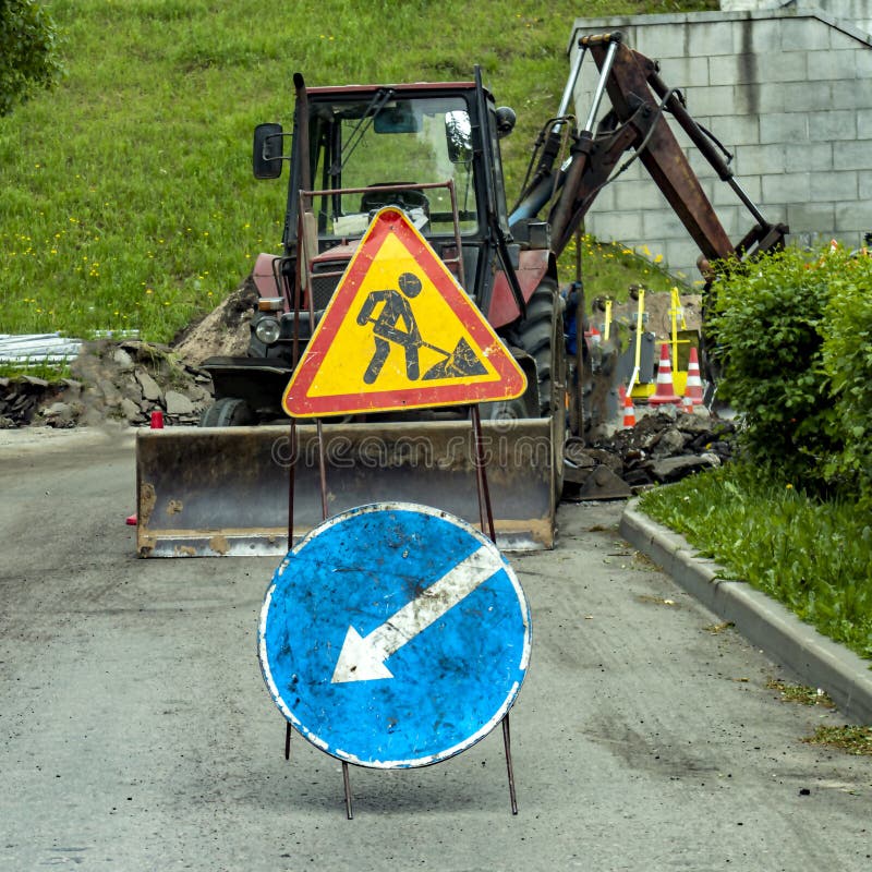 Road Signs Construction Work is Underway Stock Image - Image of ...