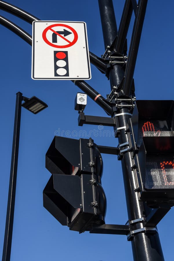 Road Signs Do Not Turn Right on Red Lights Stock Photo - Image of green ...