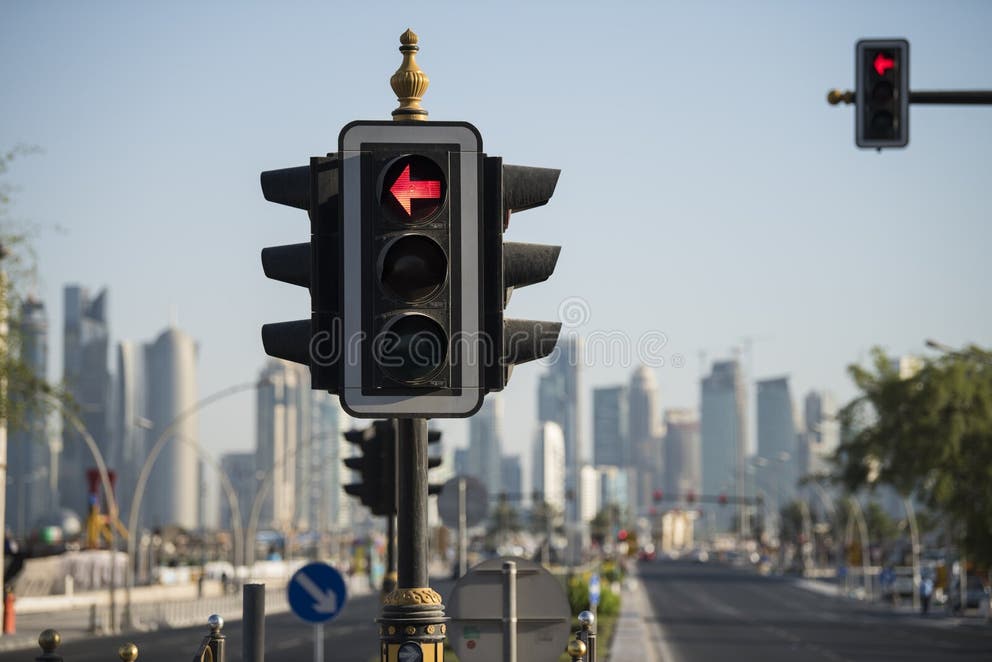 Road signs in Doha. stock image. Image of design, traffic - 259925731