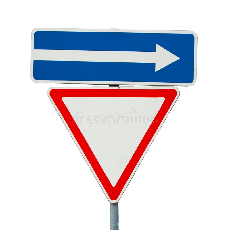 Road Signs Give Way and One-way Traffic Stock Image - Image of highway ...