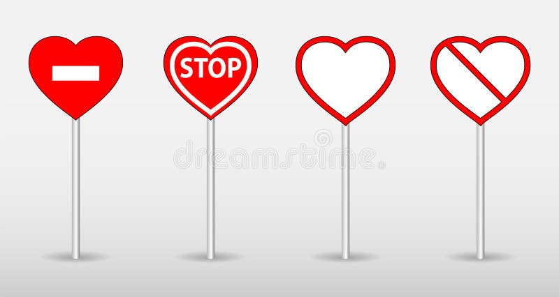 Road Signs Heart Shape. 4 Pieces on Grey Background Stock Vector ...