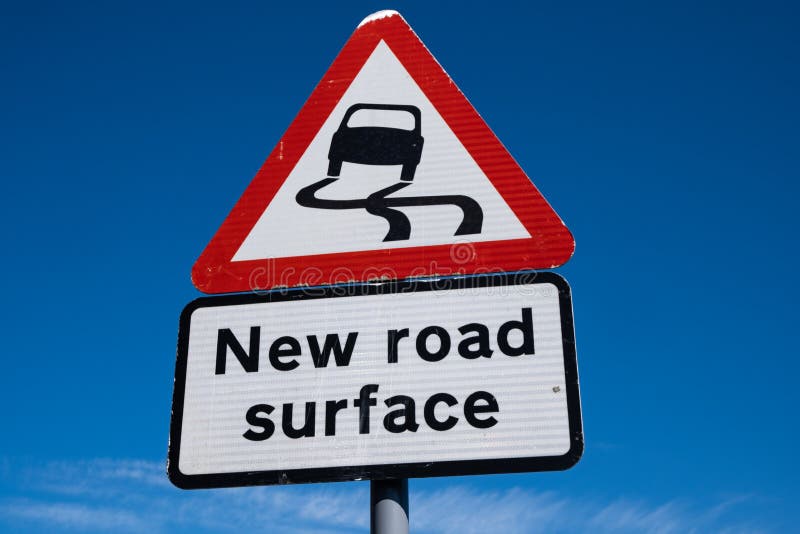 Road Signs Indicating New Road Surface Maghull May 2020 Stock Image ...