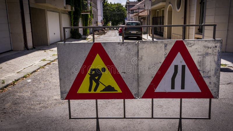 Road Signs Indicating Road Repair. Stock Image - Image of indicating ...