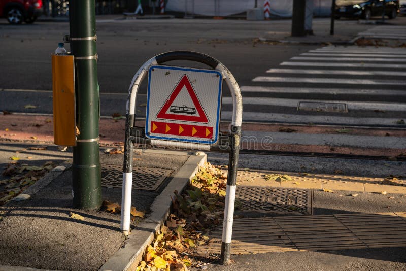 Road Signs Indicating Tram Passage with the Direction, Light Rail ...
