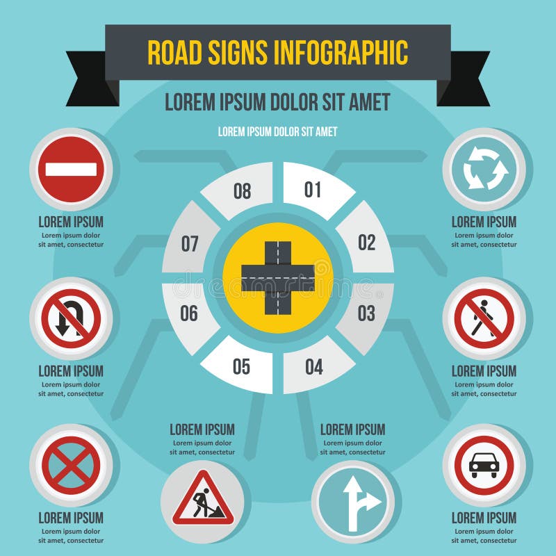Road Signs Infographic Concept, Flat Style Stock Vector - Illustration ...