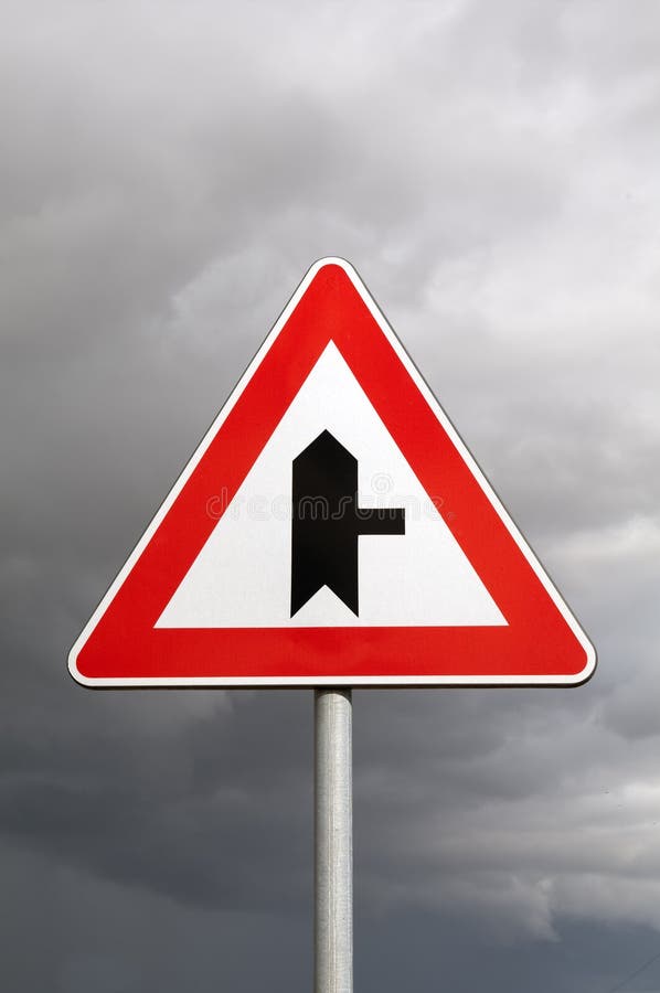 Intersection Right. Danger Road Sign Stock Image - Image of signal ...