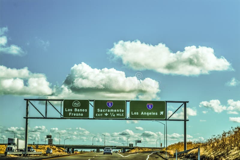 Road signs in Interstate 5 stock photo. Image of exit - 102005920