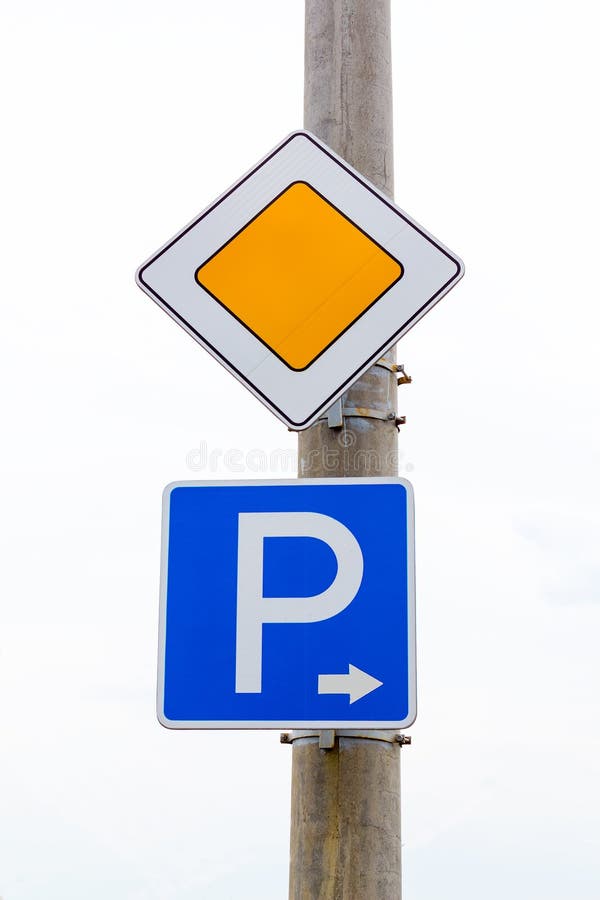 Road Signs Main Road and Parking Stock Image - Image of traffic, urban ...