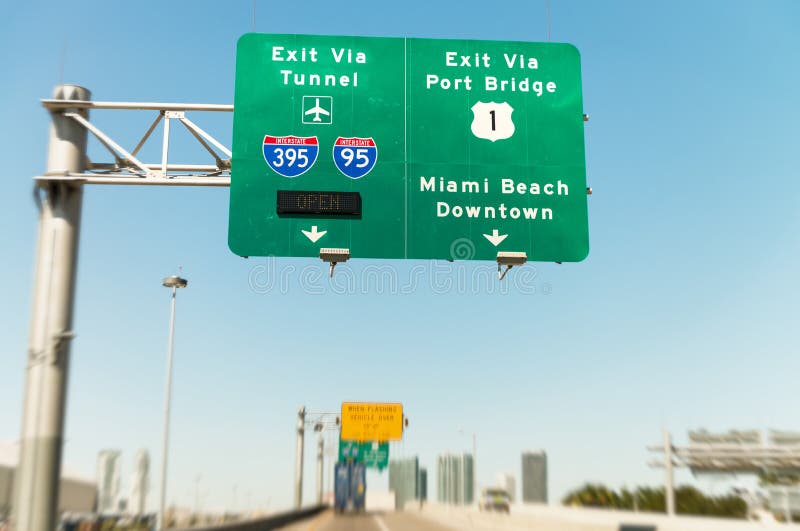 Road Signs In Downtown Miami, USA Stock Photo - Image of america, fuel ...