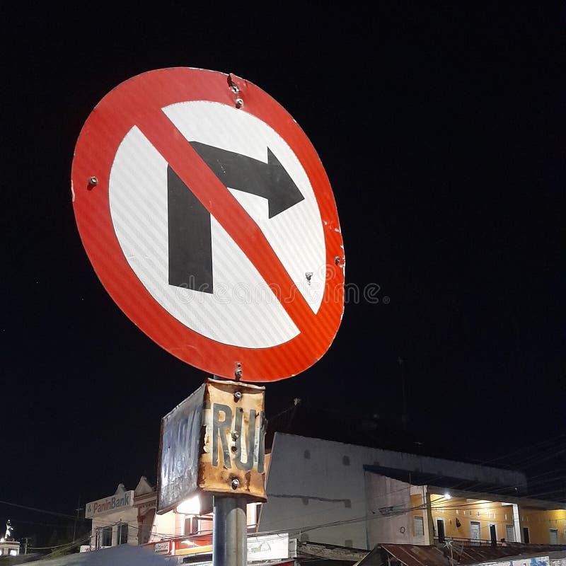 Road Signs Prohibit Right Turn Stock Image - Image of number, night ...