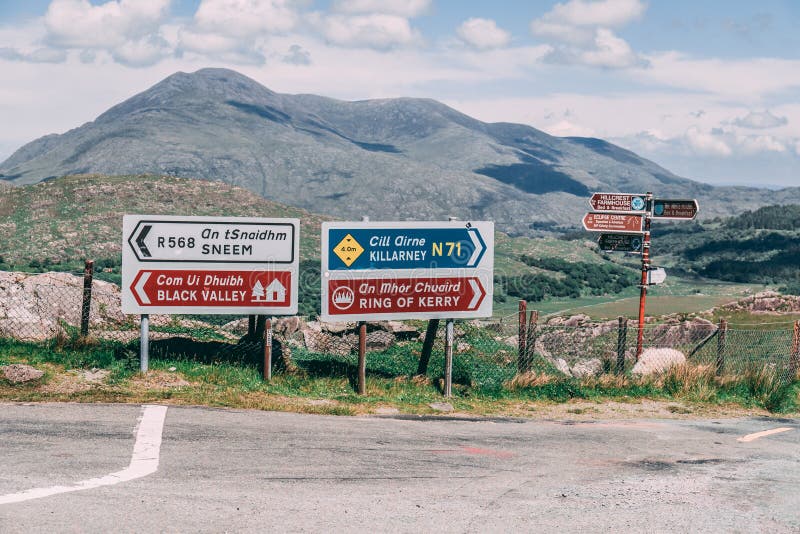 Road Signs for Ring of Kerry in Ireland Stock Image - Image of eire ...