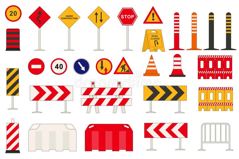 Road Signs Set Graphic Elements in Flat Design. Bundle of Signpost and ...