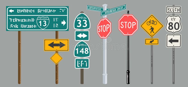 Road Signs Set Labels Colorful Stock Vector - Illustration of travel ...