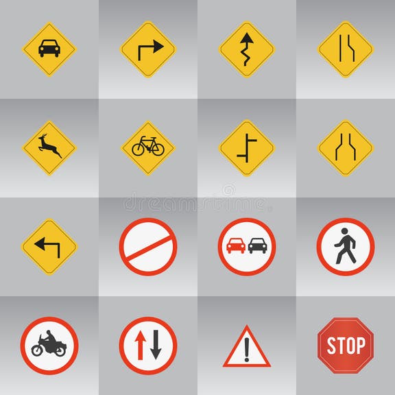 16 Road Signs stock illustration. Illustration of intersection - 98779450