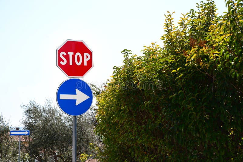 Road Signs STOP and PROCEED RIGHT only Outdoors Stock Image - Image of ...
