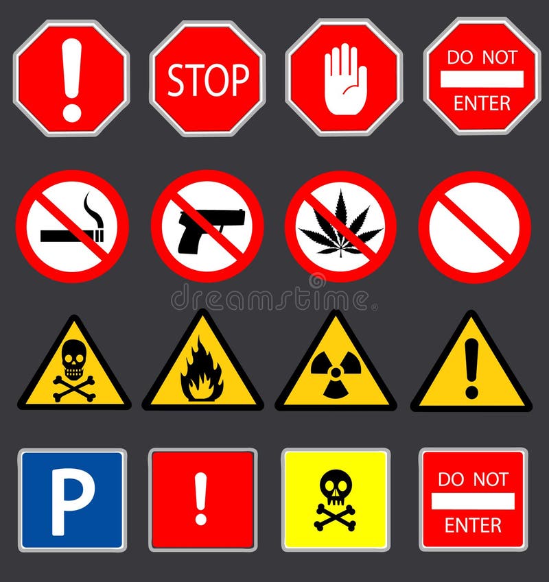 Road Signs and Triangular Warning Hazard Signs Stock Vector ...