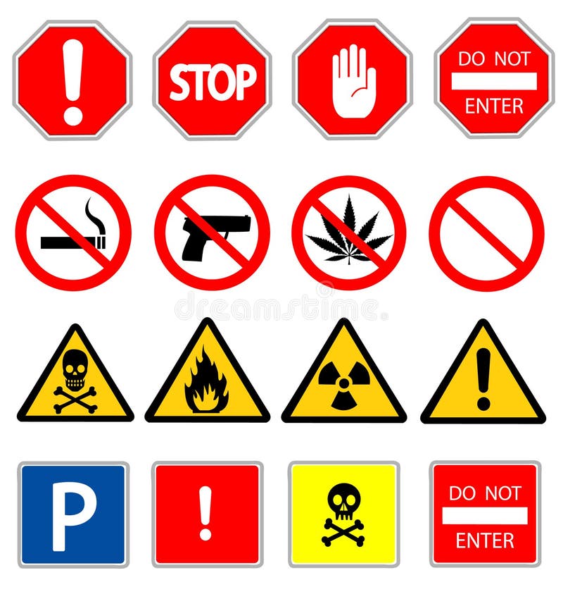 Road Signs and Triangular Warning Hazard Signs Stock Vector ...