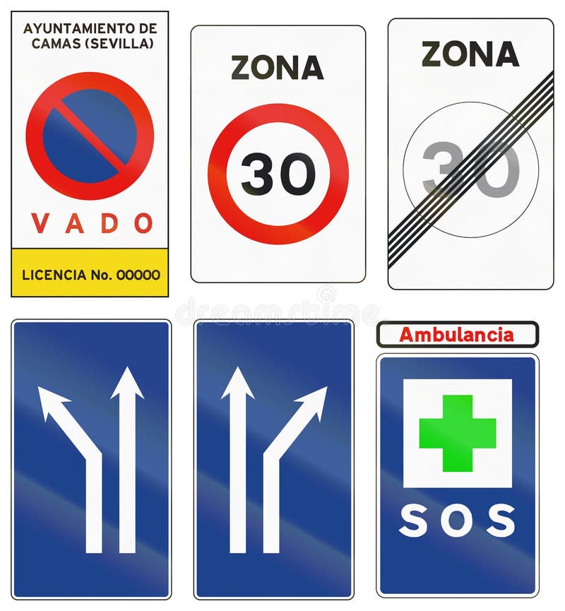 Road signs used in Spain stock illustration. Illustration of gray ...