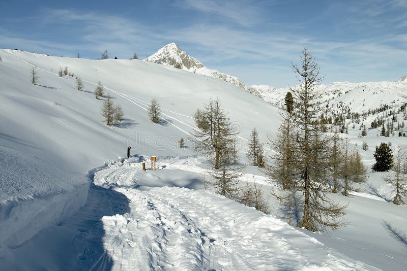 Road and Ski Trails, Italian Alps Stock Photo - Image of trail, powder ...