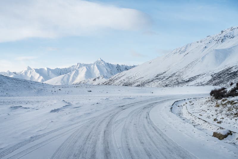 Road on Snow Covered Plateau Stock Image - Image of earth, mountain ...