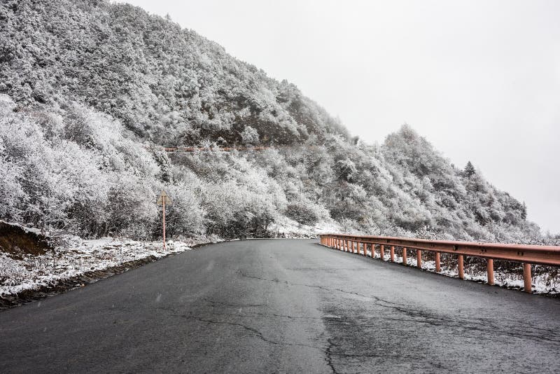 Road through Snow Over Mountains Stock Image - Image of mountain ...