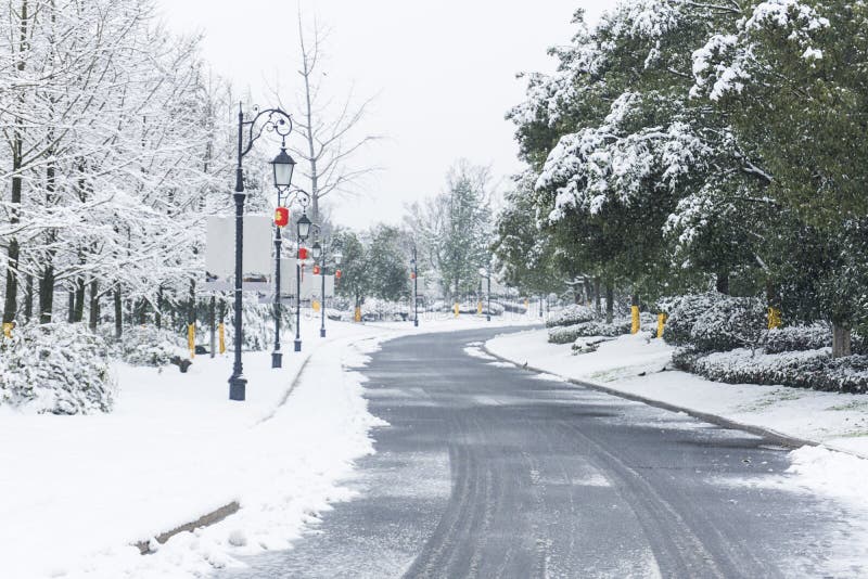 Road with snow in winter stock photo. Image of cold - 167226938
