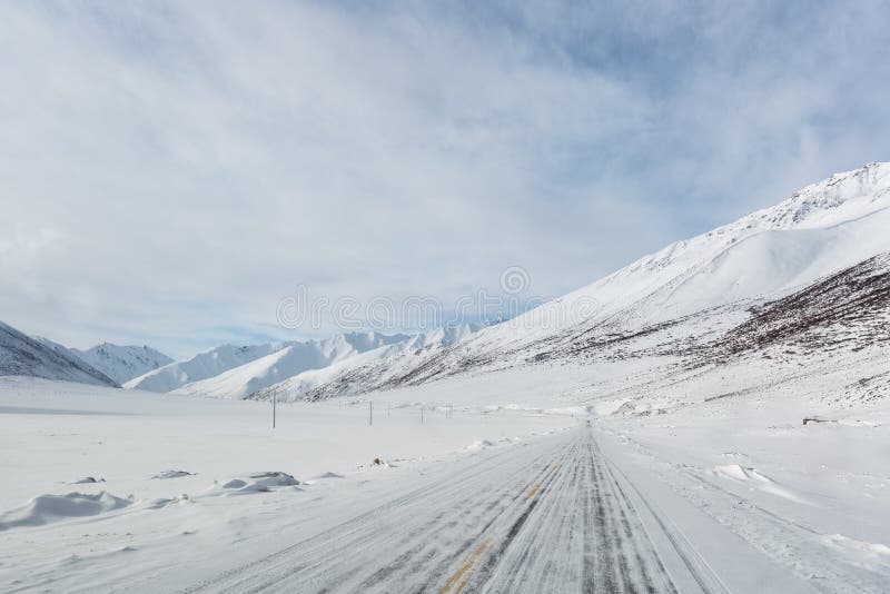 Snowy Plateau and Blue Sky with Clouds at Nice Evening Stock Image ...