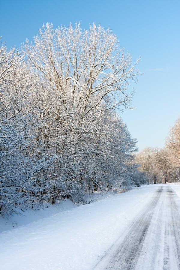 Road in Winter Snow Scene stock image. Image of river - 17644857