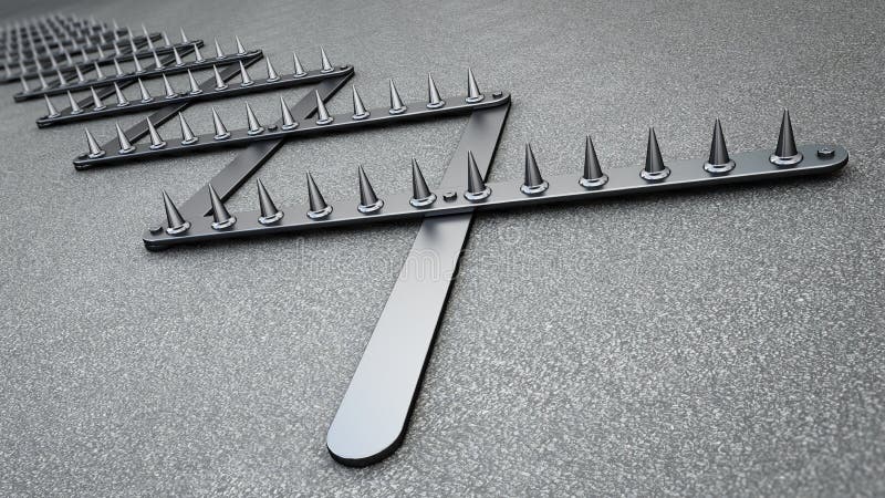 Road Spike or Tire Trap on Asphalt Background. 3D Illustration Stock ...