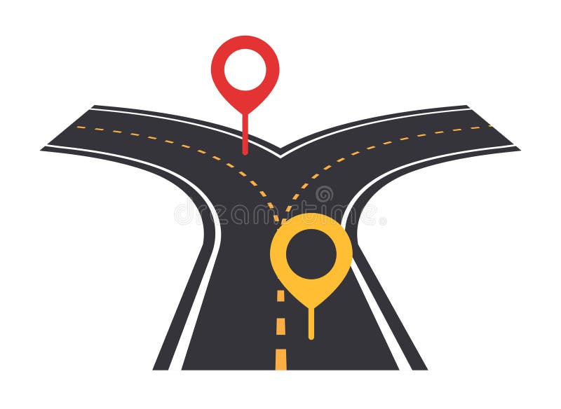 Road Split with Location Pins. Vector Illustration Stock Illustration ...
