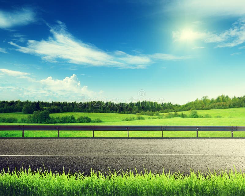 Roadside Grass and Blue Sky Stock Image - Image of asphalt, summer ...