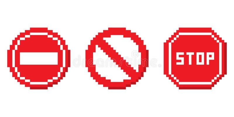 Road Stop Sign Pixel Set. Vector Stock Vector - Illustration of caution ...