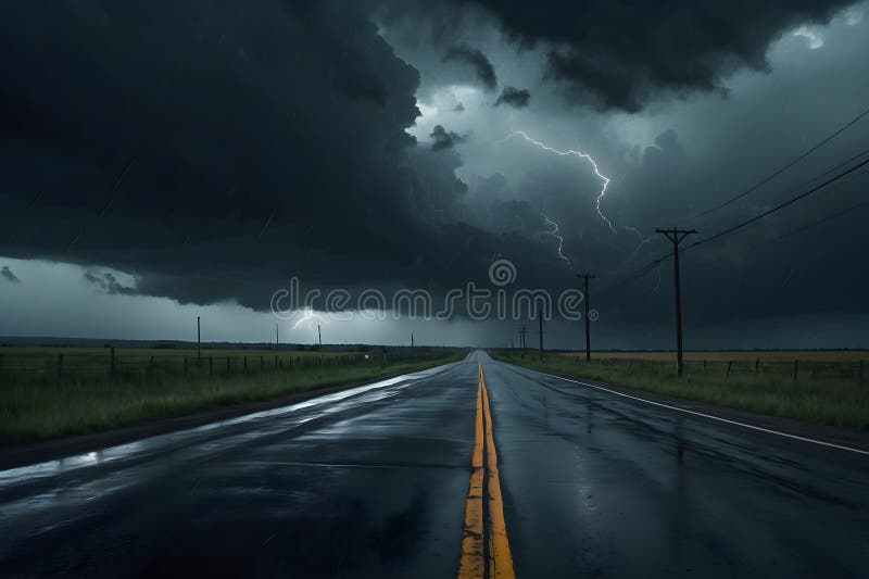 A Road with Stormy Clouds in the Horizon Stock Photo - Image of ...