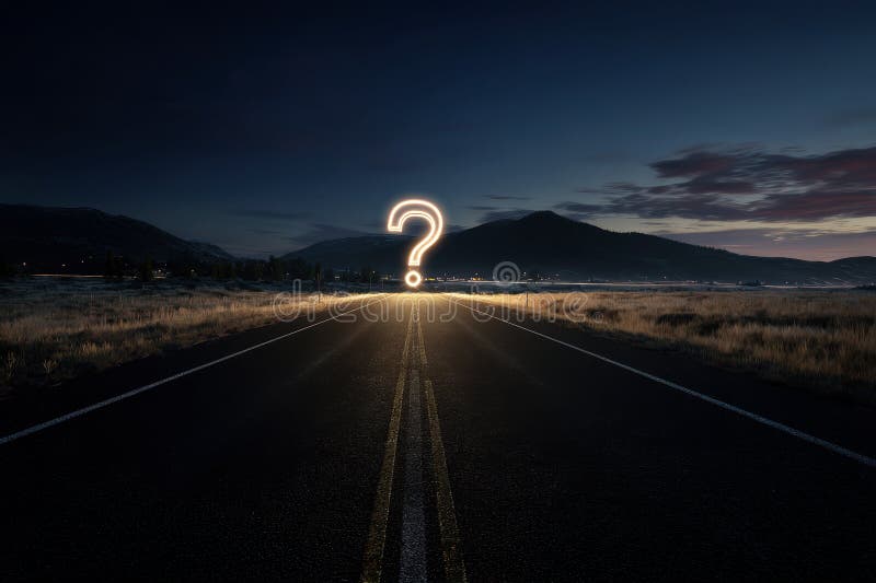 A Road Stretches Towards a Dramatic Lighting with a Big Question Mark ...