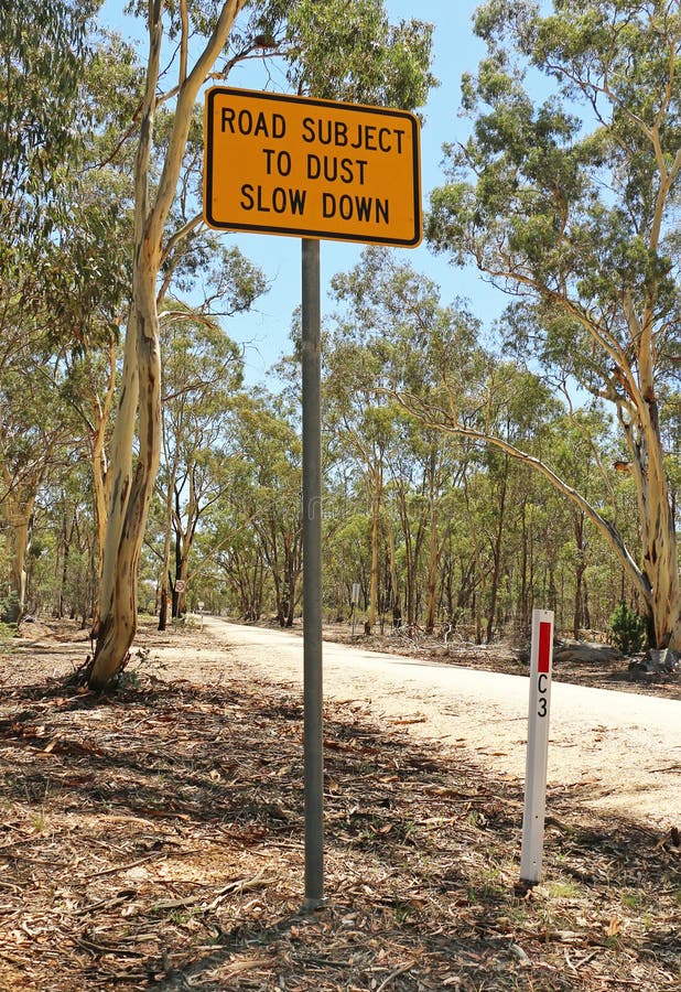 Road Subject To Dust Slow Down Sign Stock Image - Image of vehicle ...