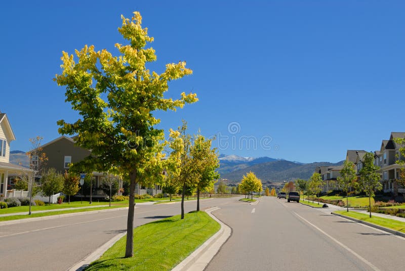 Road in Suburban Neighborhood Stock Image - Image of mountainous ...