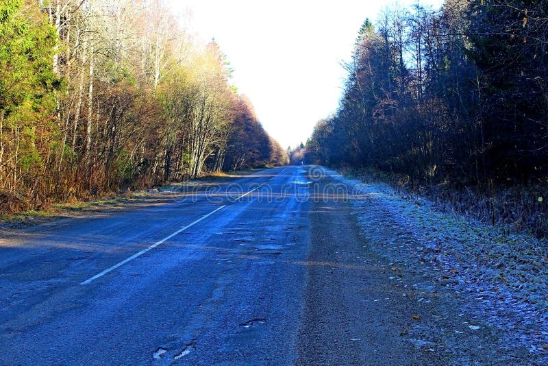 The Road is Sunny Autumn Day, at the End of October. Stock Photo ...