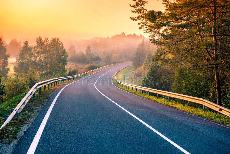 Road at sunrise B stock image. Image of countryside, highway - 31359293