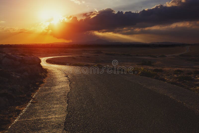 Road sunset between hills. stock photo. Image of summer - 52762094