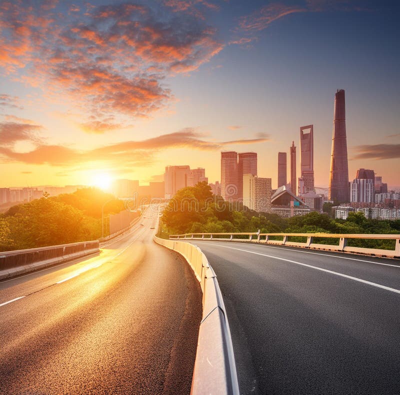 Road, Sunset ,Town stock photo. Image of sunrise, evening - 325457958