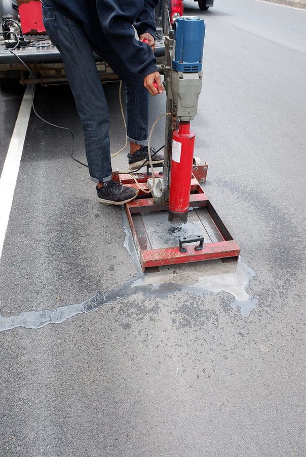 Road Surface Drilling Machine, Asphalt Asphalt Concrete Road, Workers ...