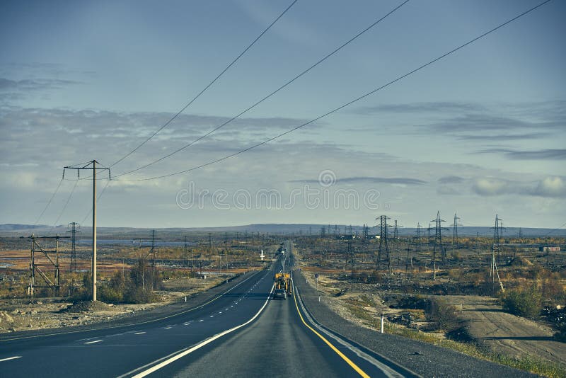 Road Surrounded by Many Power Lines Stock Image - Image of electric ...