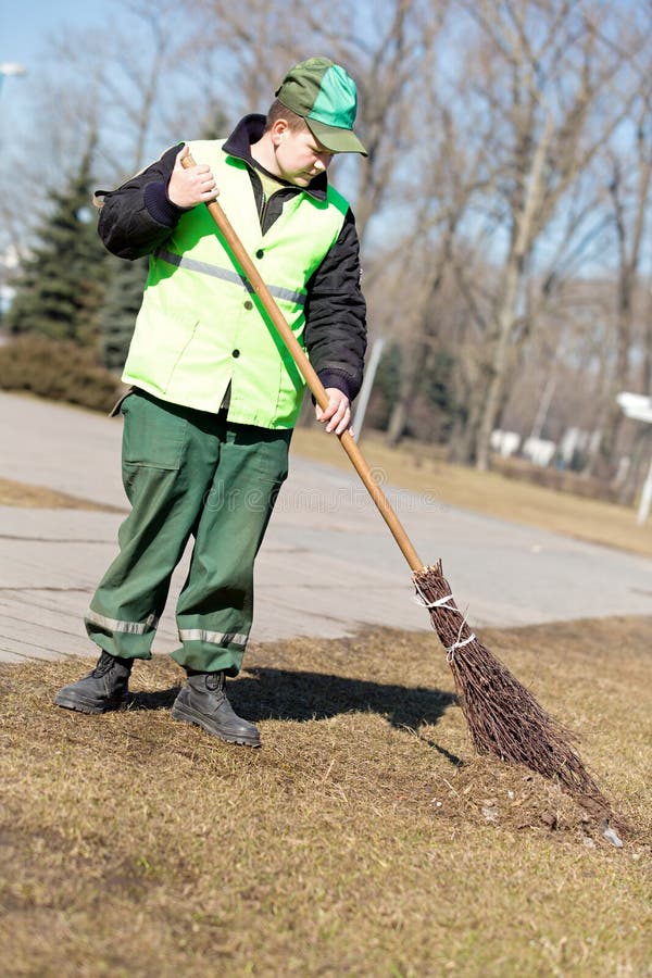 Street Sweeper Cleaning City Sidewalk Stock Image - Image of male ...